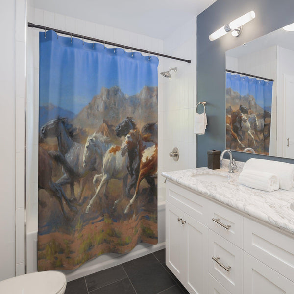 Horses Shower Curtain - Horses Galloping Design for Bathroom Decor ...
