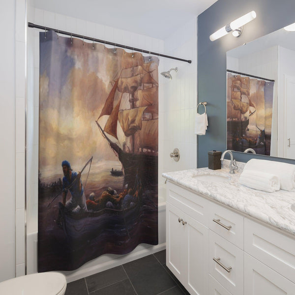 Whale Hunt Nautical Adventure Shower Curtain - Vintage Sailing Ship Wh ...